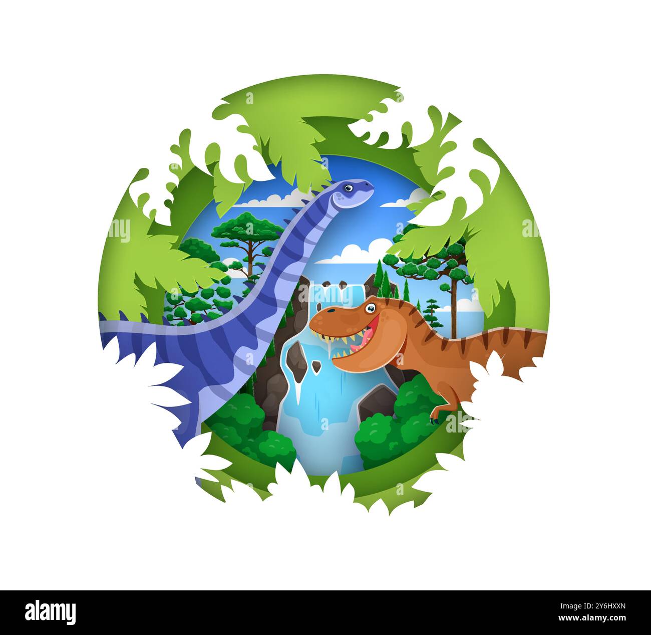 Paper cut banner with prehistoric dinosaur characters of Jurassic ...