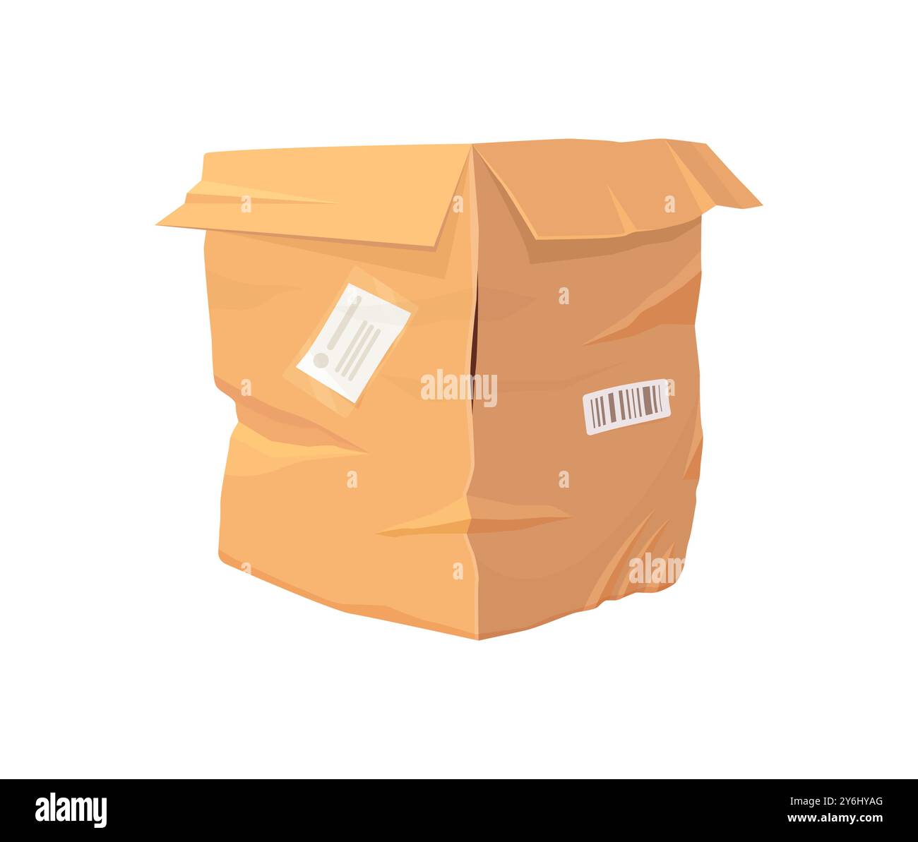 Damaged and crumpled cardboard delivery box. Isolated cartoon vector ...