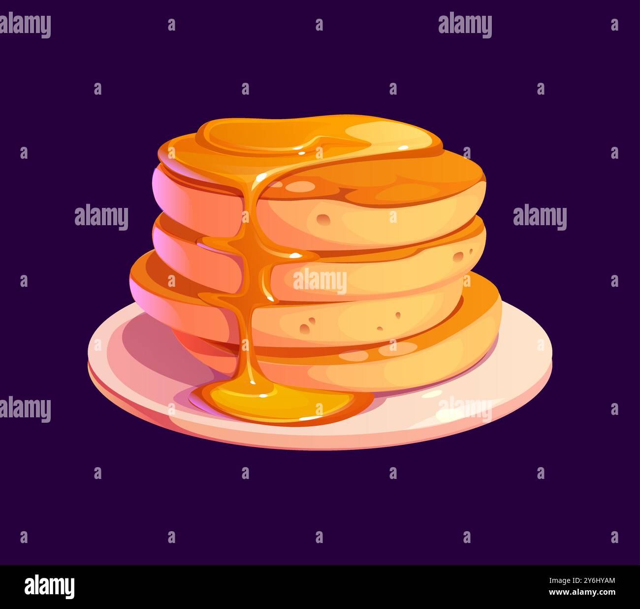 Cartoon pancakes with honey. Isolated vector stack of golden pancakes ...