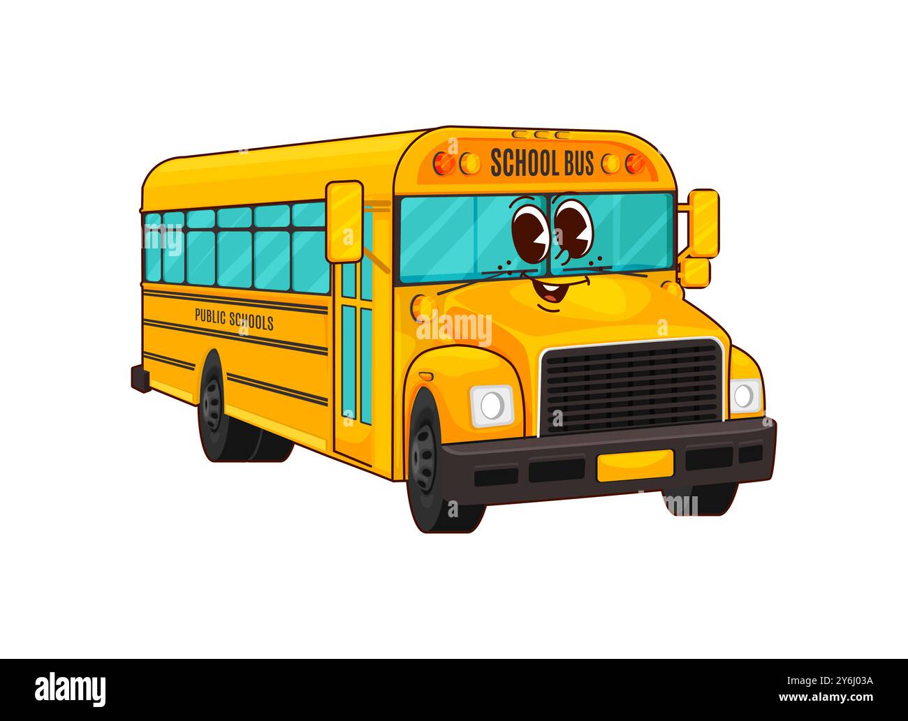 School education bus groovy character. Isolated cartoon vector cheerful ...