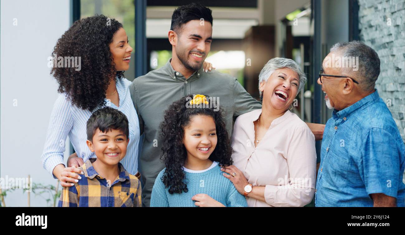 Big family, happy and outdoor in new home with real estate, property ...