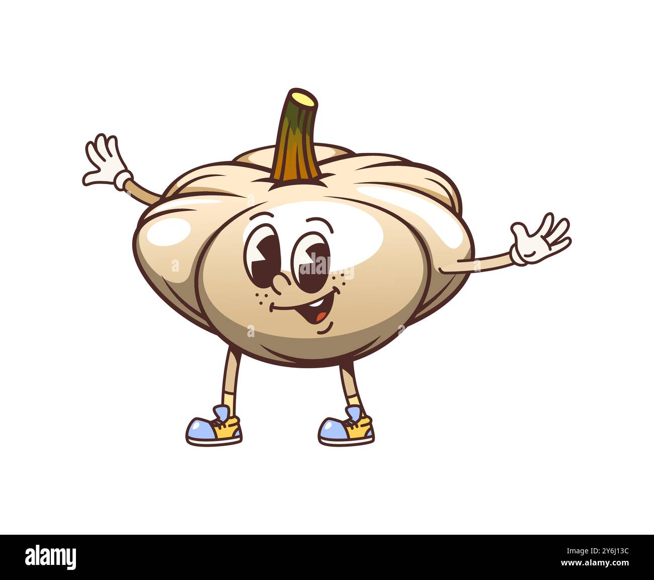 Cartoon groovy squash vegetable character with a big smile and ...
