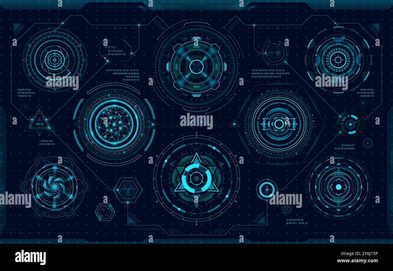 Circular bars and futuristic digital HUD elements of Sci Fi data ...
