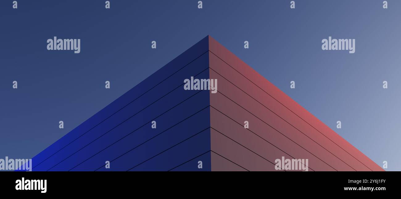 3d render illustration A blue and red building with a blue stripe Stock ...