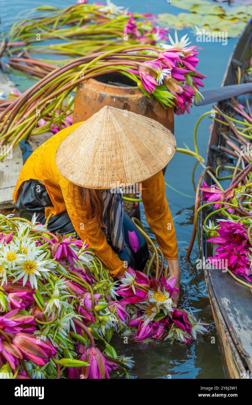 view of rural Vietnamese girl in Moc Hoa district, Long An province ...