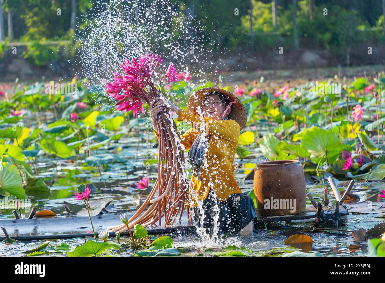 view of rural Vietnamese girl in Moc Hoa district, Long An province ...