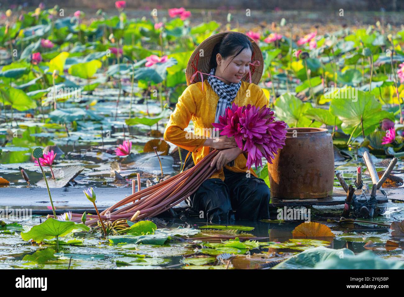 view of rural Vietnamese girl in Moc Hoa district, Long An province ...