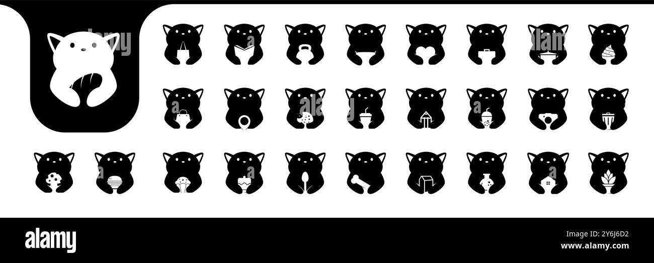 cat fat flat icon set collection logo design vector Stock Vector Image ...