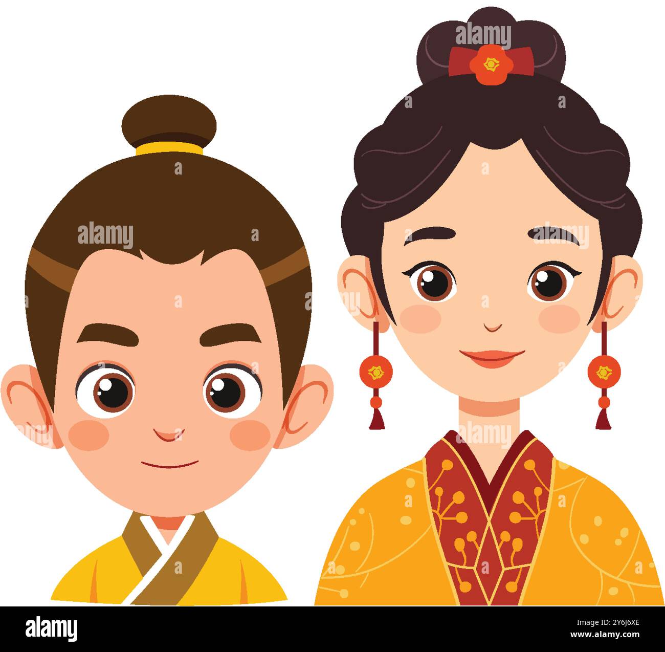 Vector art of a Chinese couple in traditional attire Stock Vector Image ...