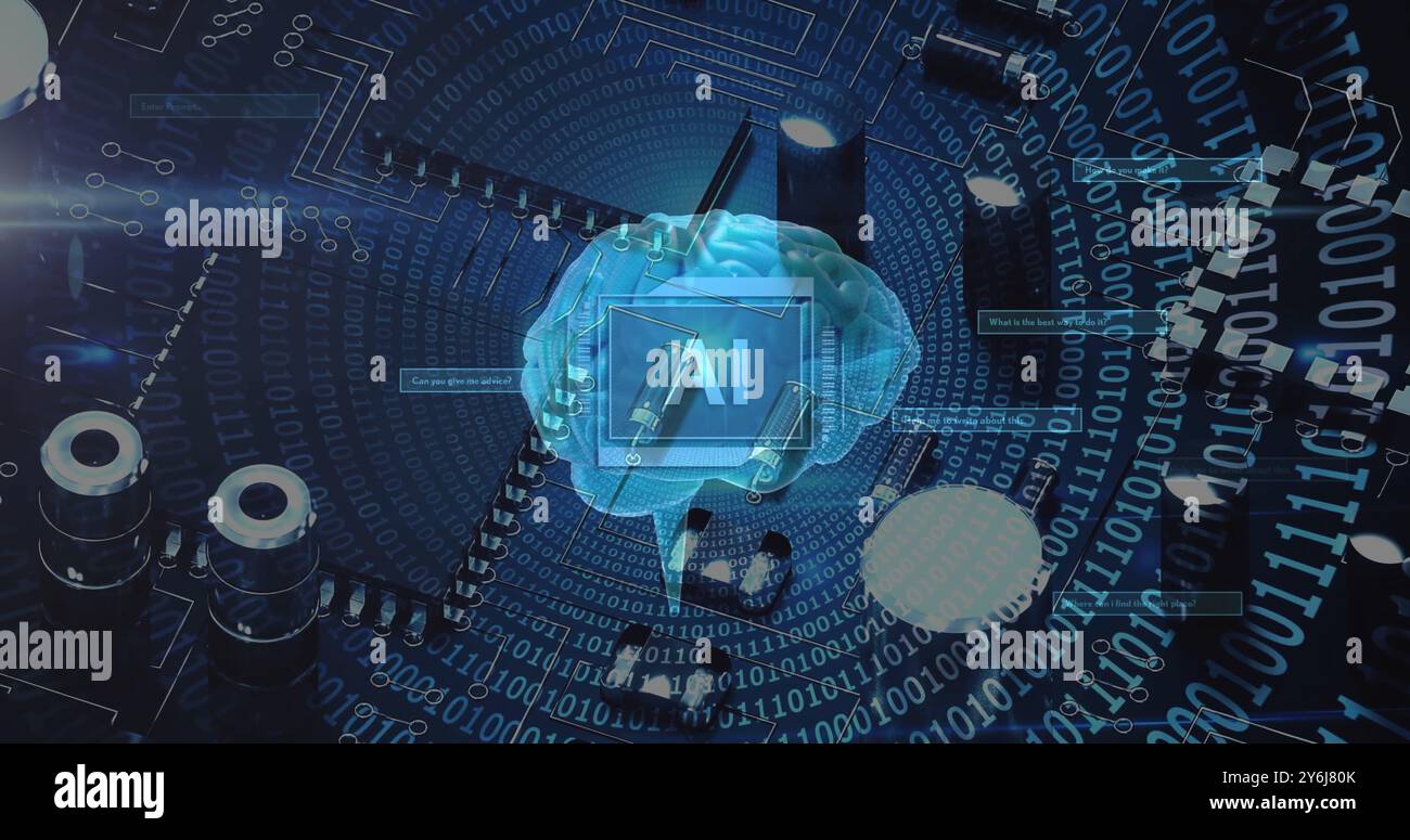 Image of ai text, brain and digital data processing over black background Stock Photo - Alamy