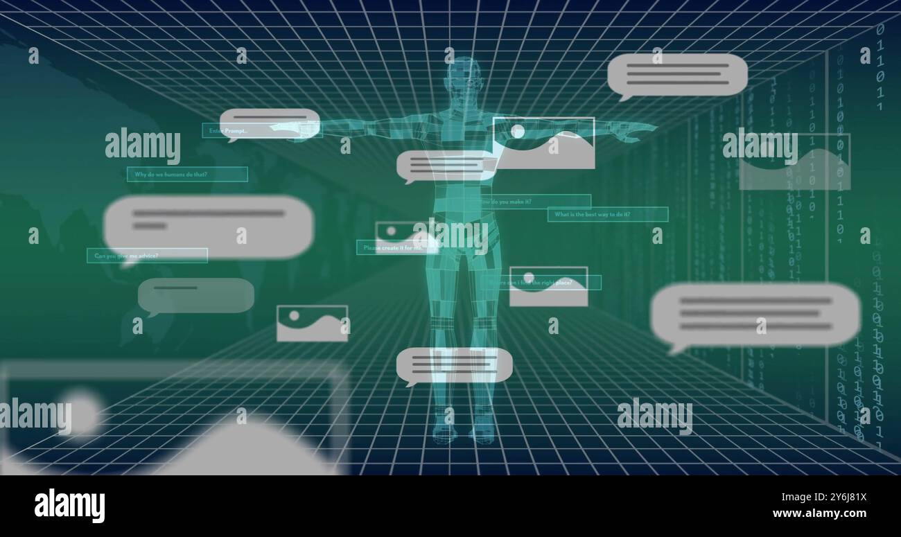 Image of ai text, human body and digital data processing over dark background Stock Photo - Alamy