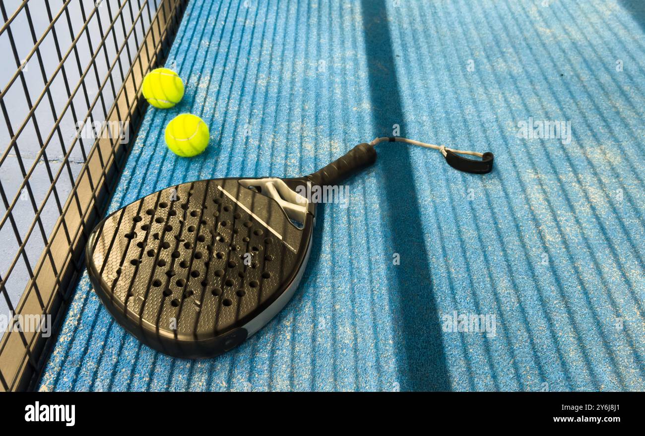 padel tennis racket sport court and balls Stock Photo - Alamy