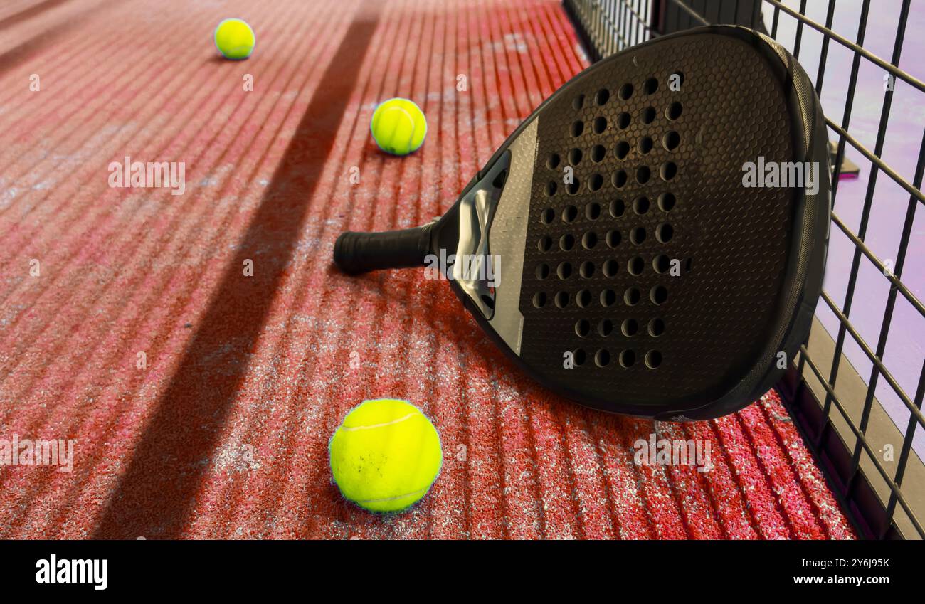 padel tennis racket sport court and balls Stock Photo - Alamy