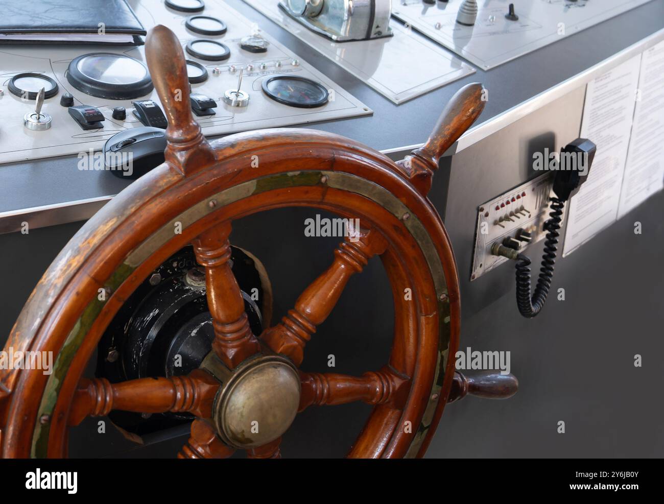 View from inside the ship, ship's rudder and radio Stock Photo - Alamy