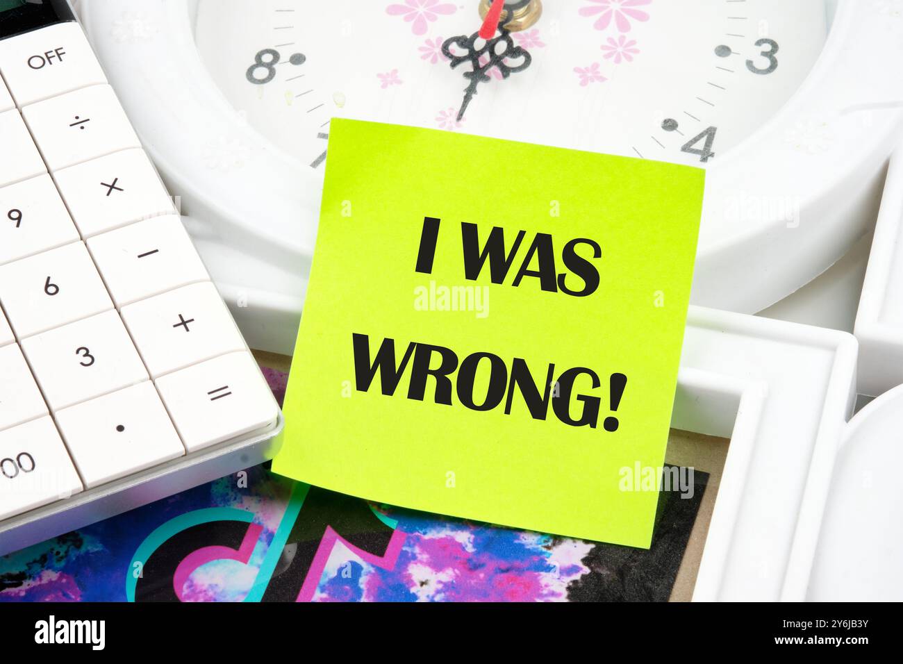 I WAS WRONG text written on the sticker, front view Stock Photo - Alamy
