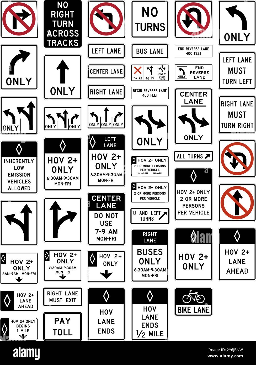 Complete Collection of Directional and Lane Control Road Signs: No ...
