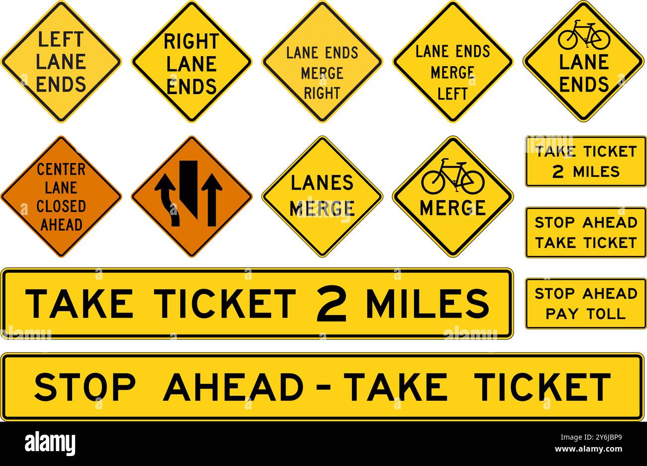 Closure and Merge Warning Signs, Right Ends, Left Ends, Bicycle Ends ...