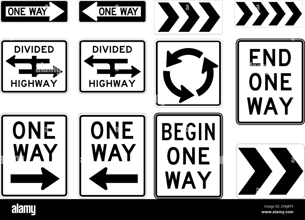Complete Set of Directional Road Signs: One Way, Divided Highway ...