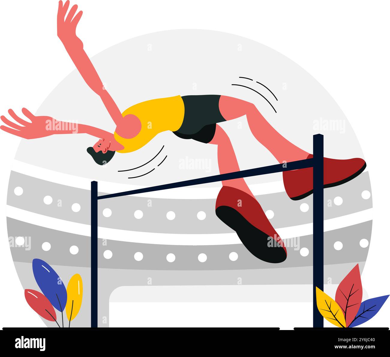 Vector Illustration of a Male Athlete Performing a High Jump, Combining ...