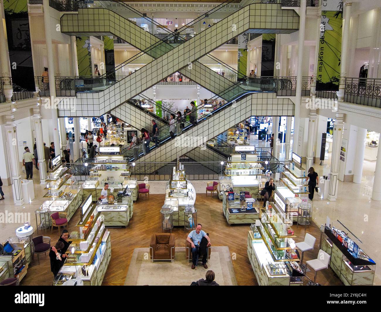 Paris, France, VIew inside French Department Store, Au Bon Marche, Stairway People Shopping, "Le ...