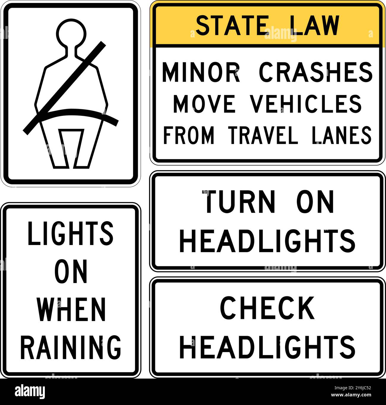 Seat Belt and Headlight Use Signs: Wear Seat Belt, Fender Bender Alerts ...