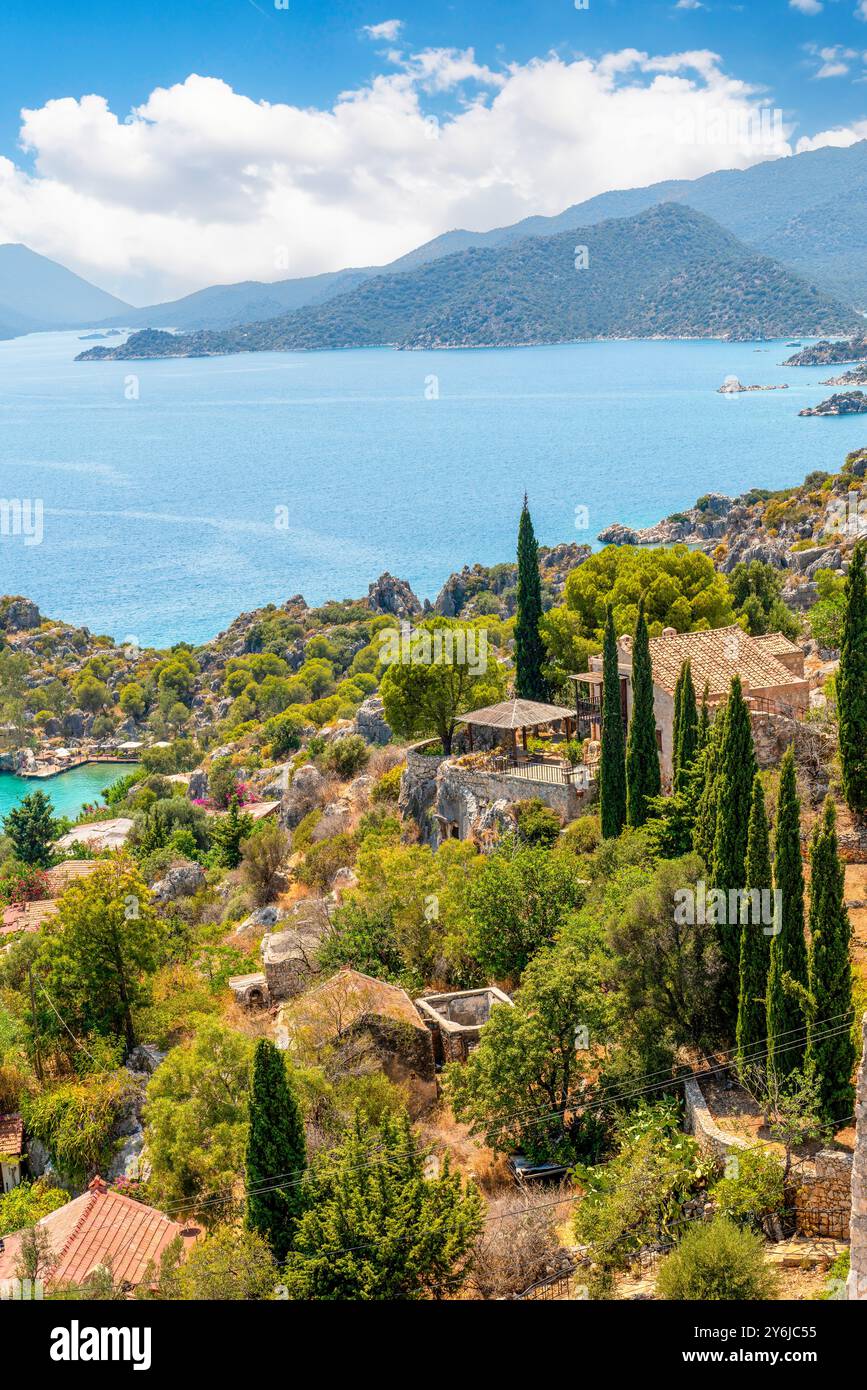 View over Kalekoy village and ruins of the Simena castle, with Kekova ...