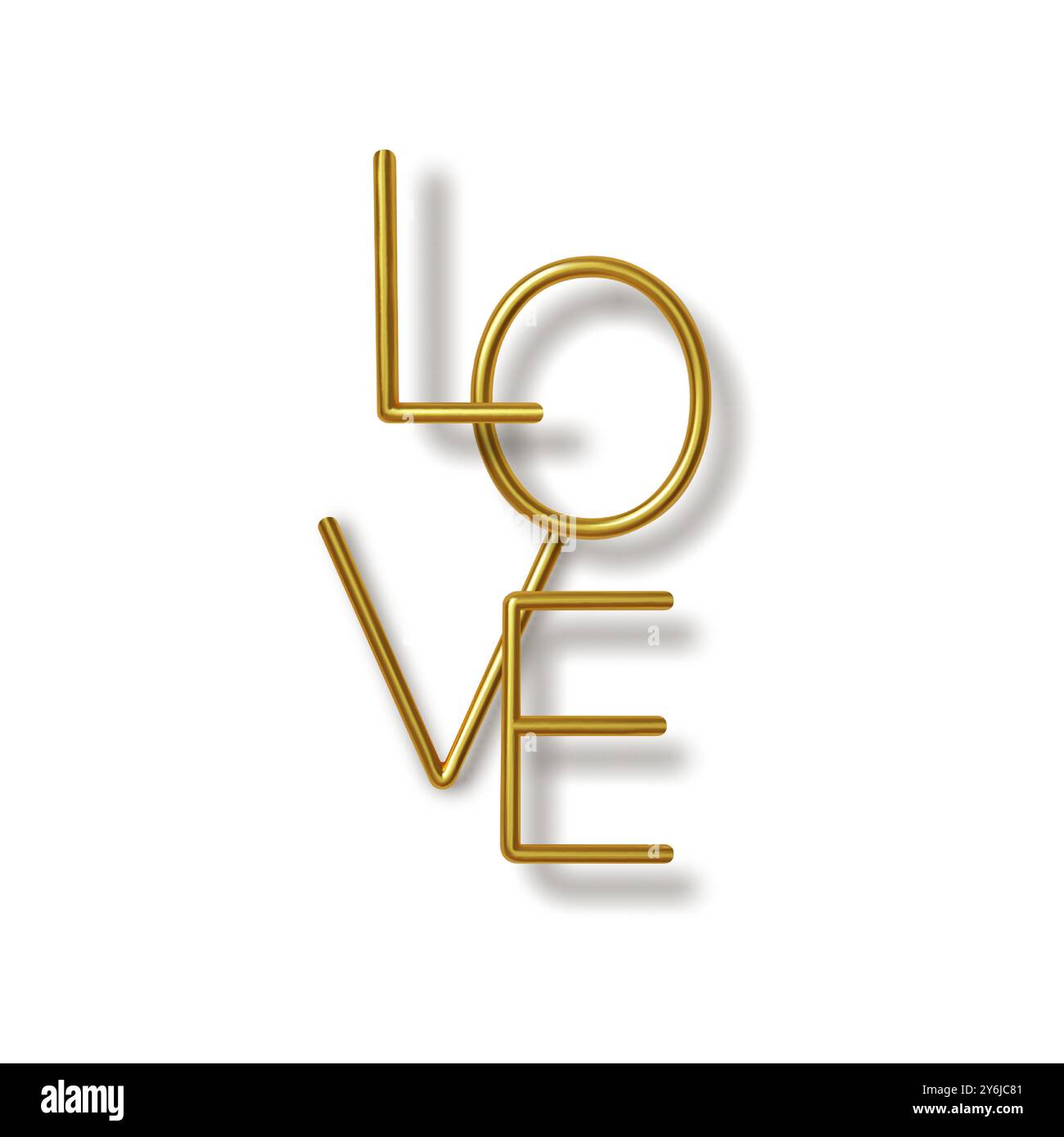 Minimalistic 3D Word Love in Elegant Golden Line Art Style - Vector ...