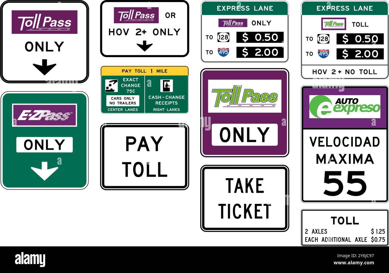 Toll Road and Electronic Payment Sign Collection Featuring Pay Toll ...