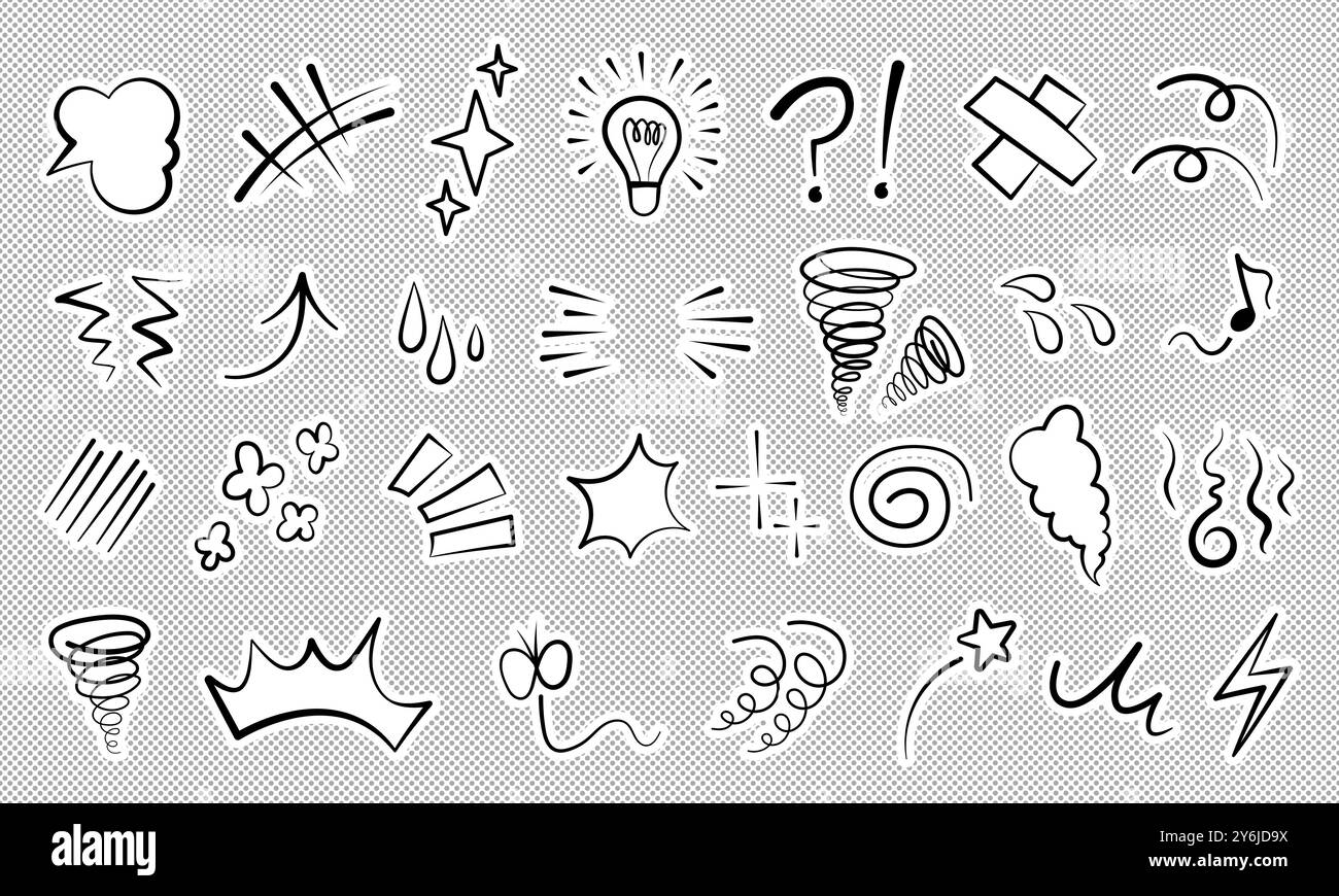 Manga or anime comic emoticon element graphic effects hand drawn doodle ...