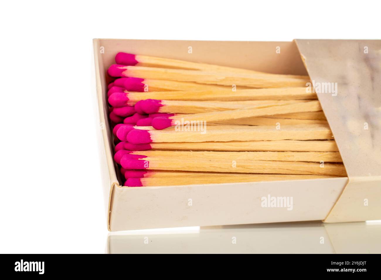 Wooden matches in a paper box for lighting a fire, macro, isolated on a ...