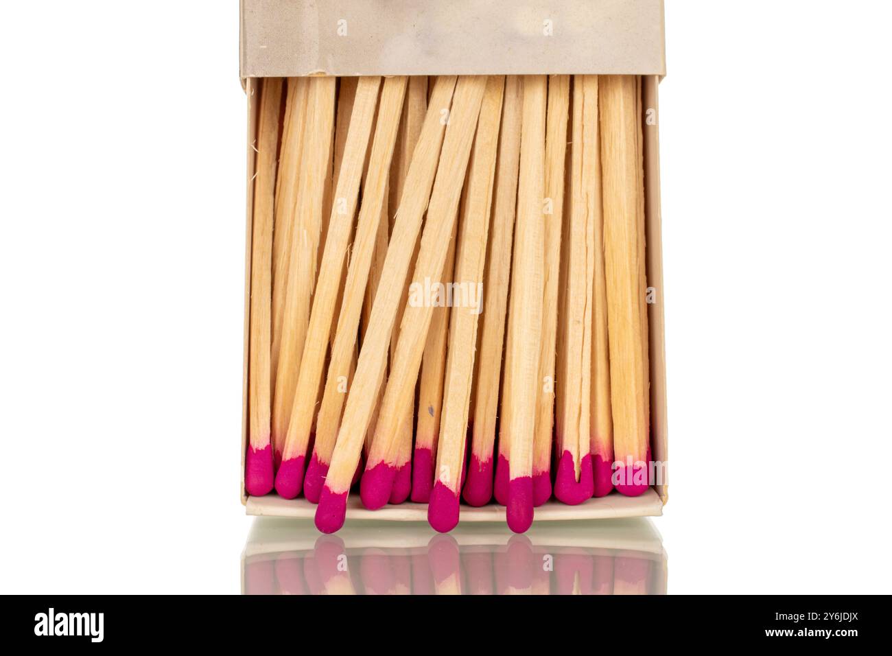 Wooden matches in a paper box for lighting a fire, macro, isolated on a ...