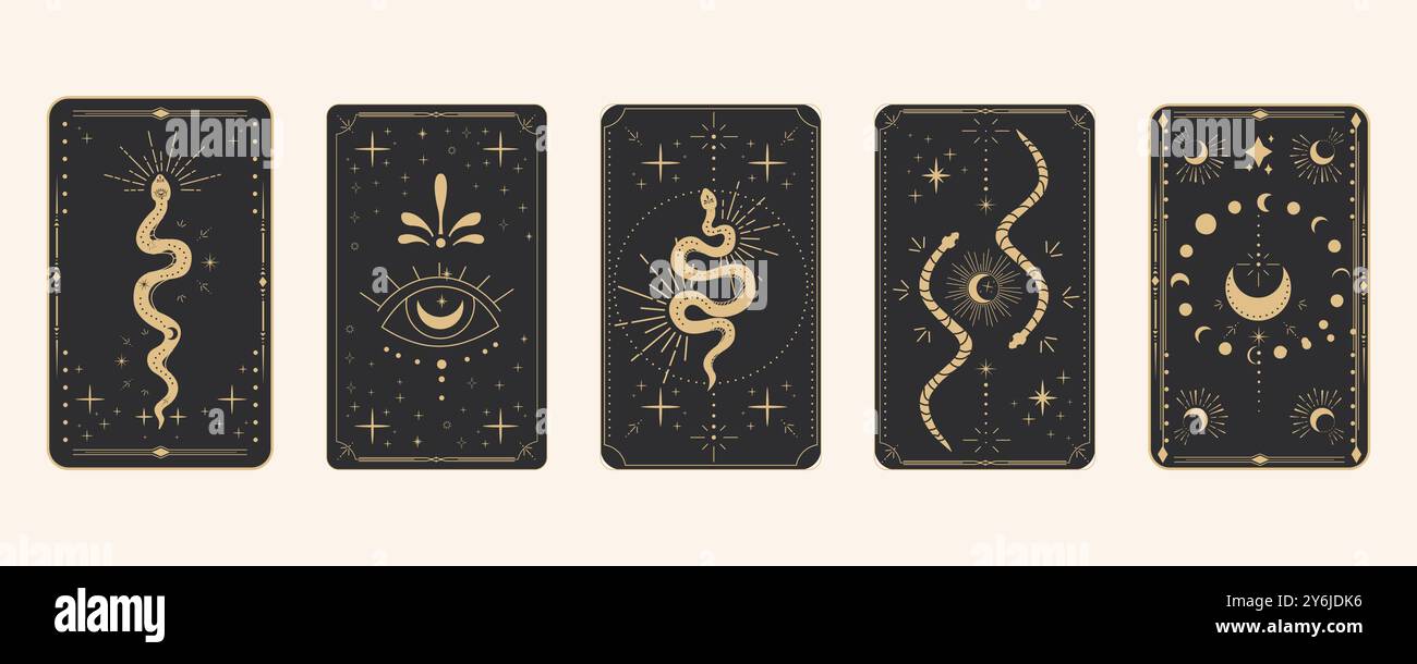 Tarot reverce border magic sacred frame gold line border celelstial ...