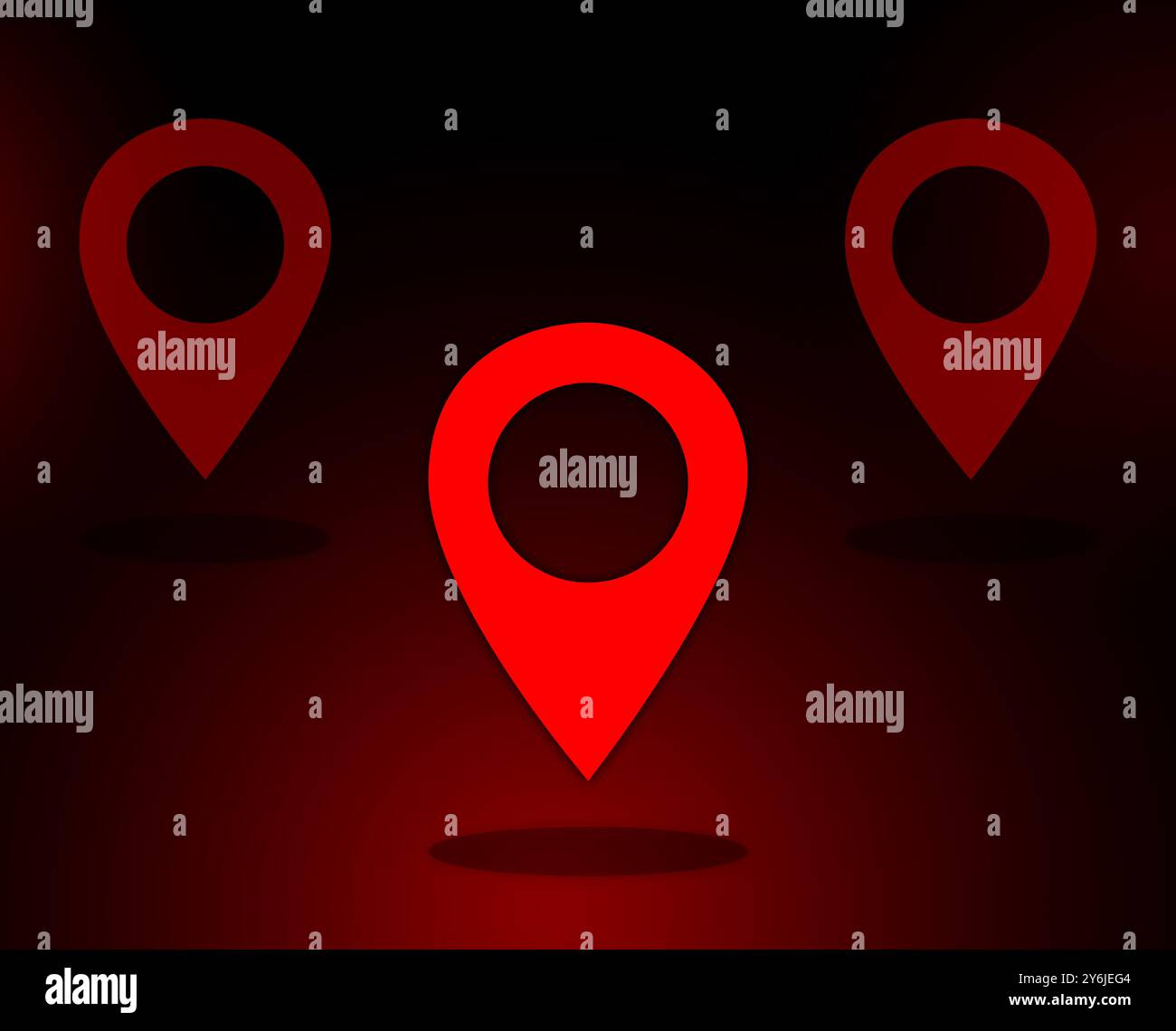 Three map pins as pointer icons in black and red background for ...