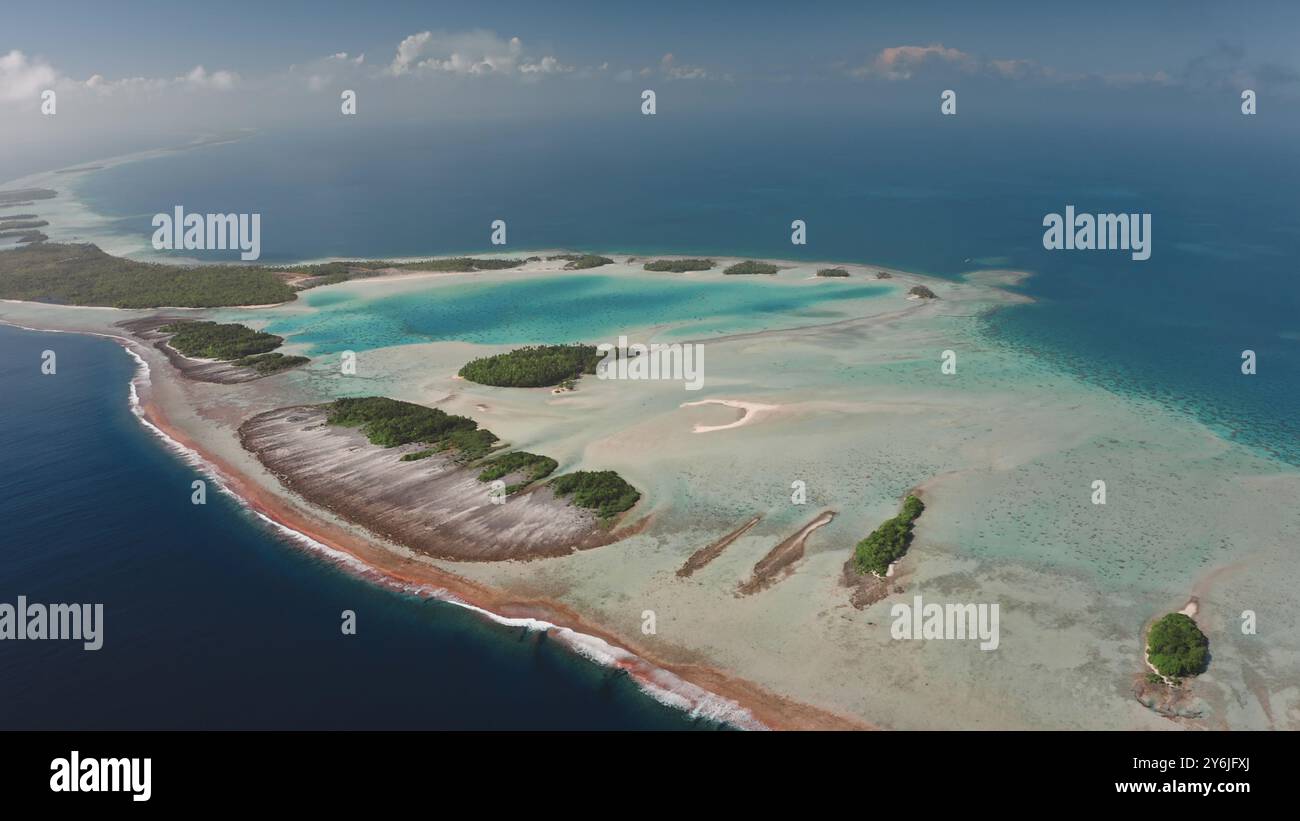 Breathtaking aerial perspective of Rangiroa island, the largest atoll ...