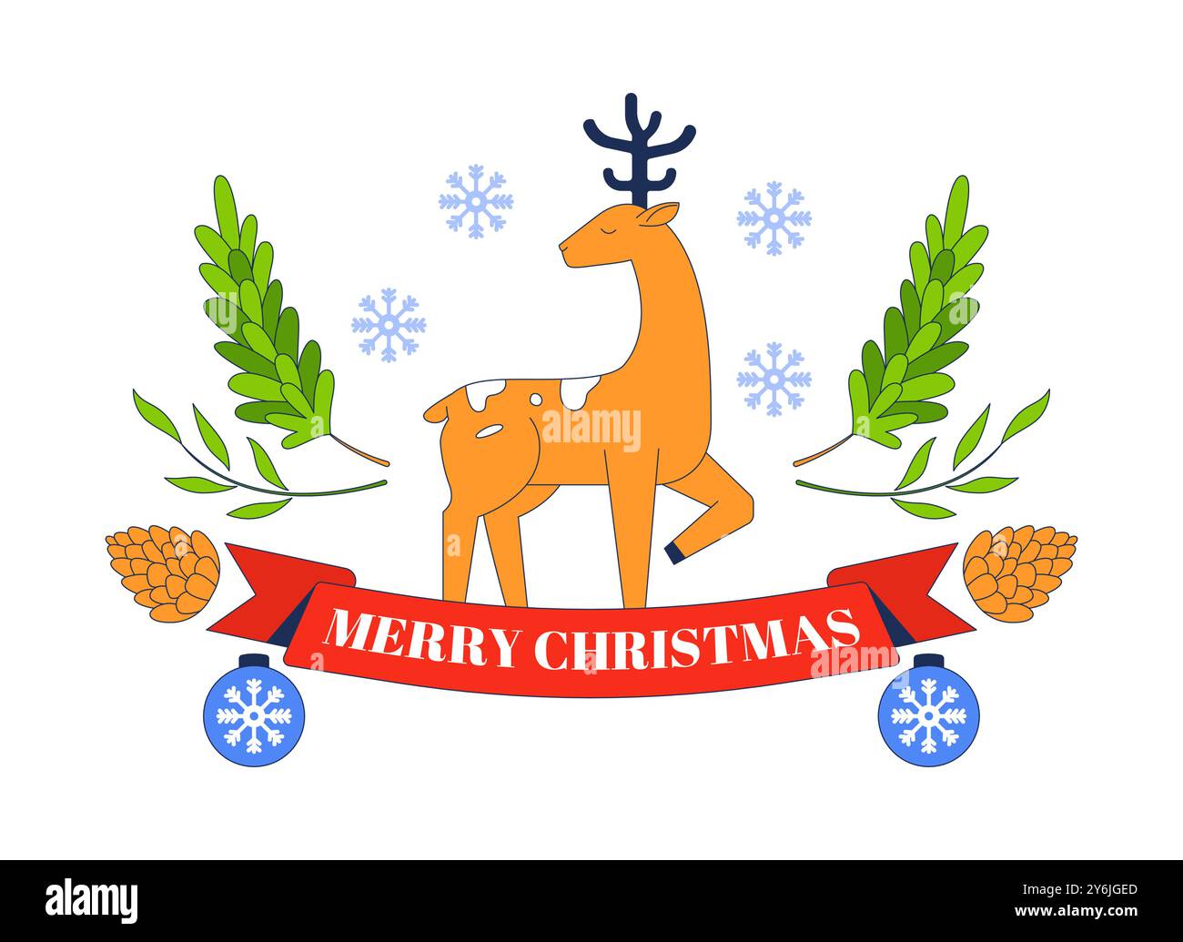 Merry Christmas greeting with reindeer xmas 2D illustration concept ...