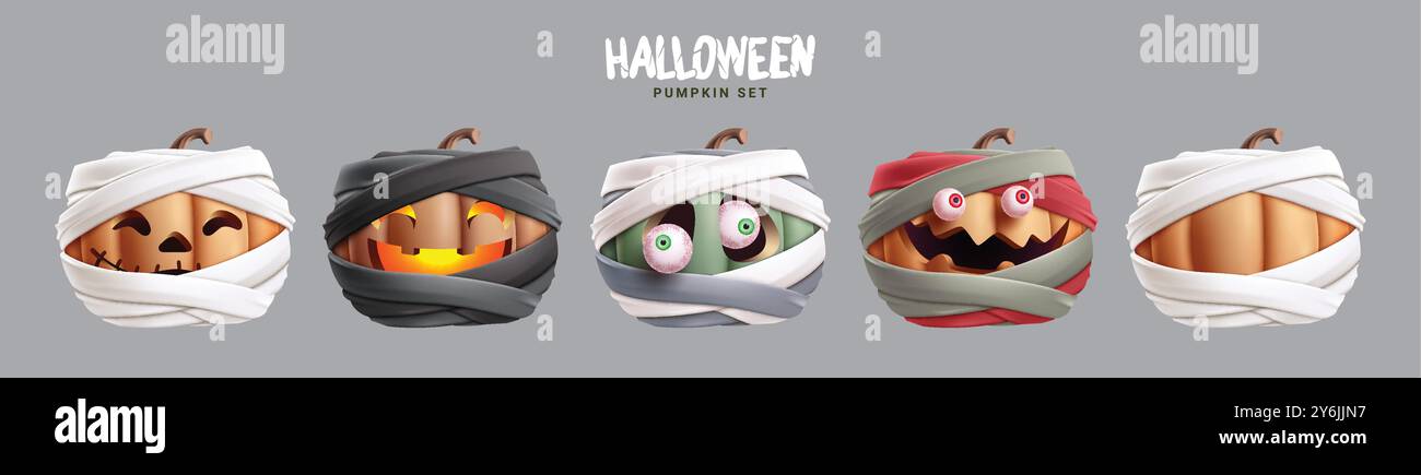 Halloween pumpkins vector set design. Pumpkins mummy characters ...