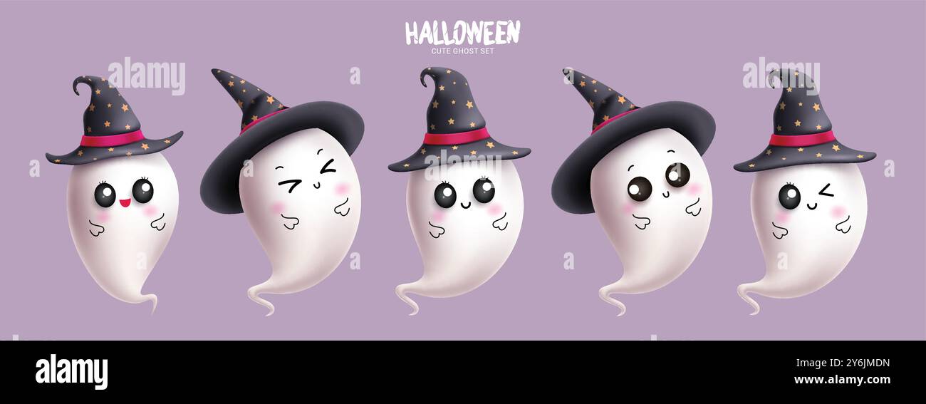 Halloween cute ghost set vector design. Cute ghost character wearing ...