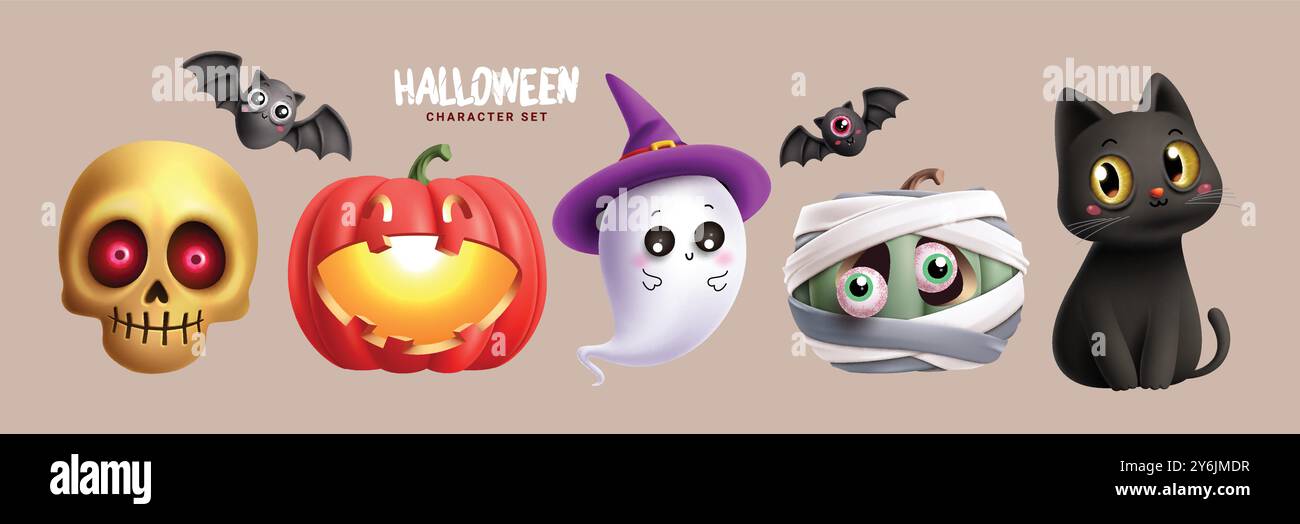 Halloween characters vector set design. Halloween scary, creepy and ...