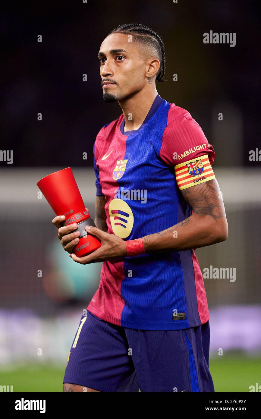 BARCELONA, SPAIN - SEPTEMBER 25:Raphinha of FC Barcelona with the ...