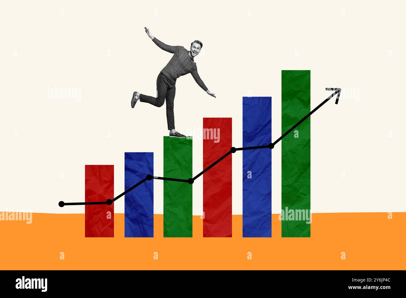 Composite photo collage of happy businessman run development chart ...