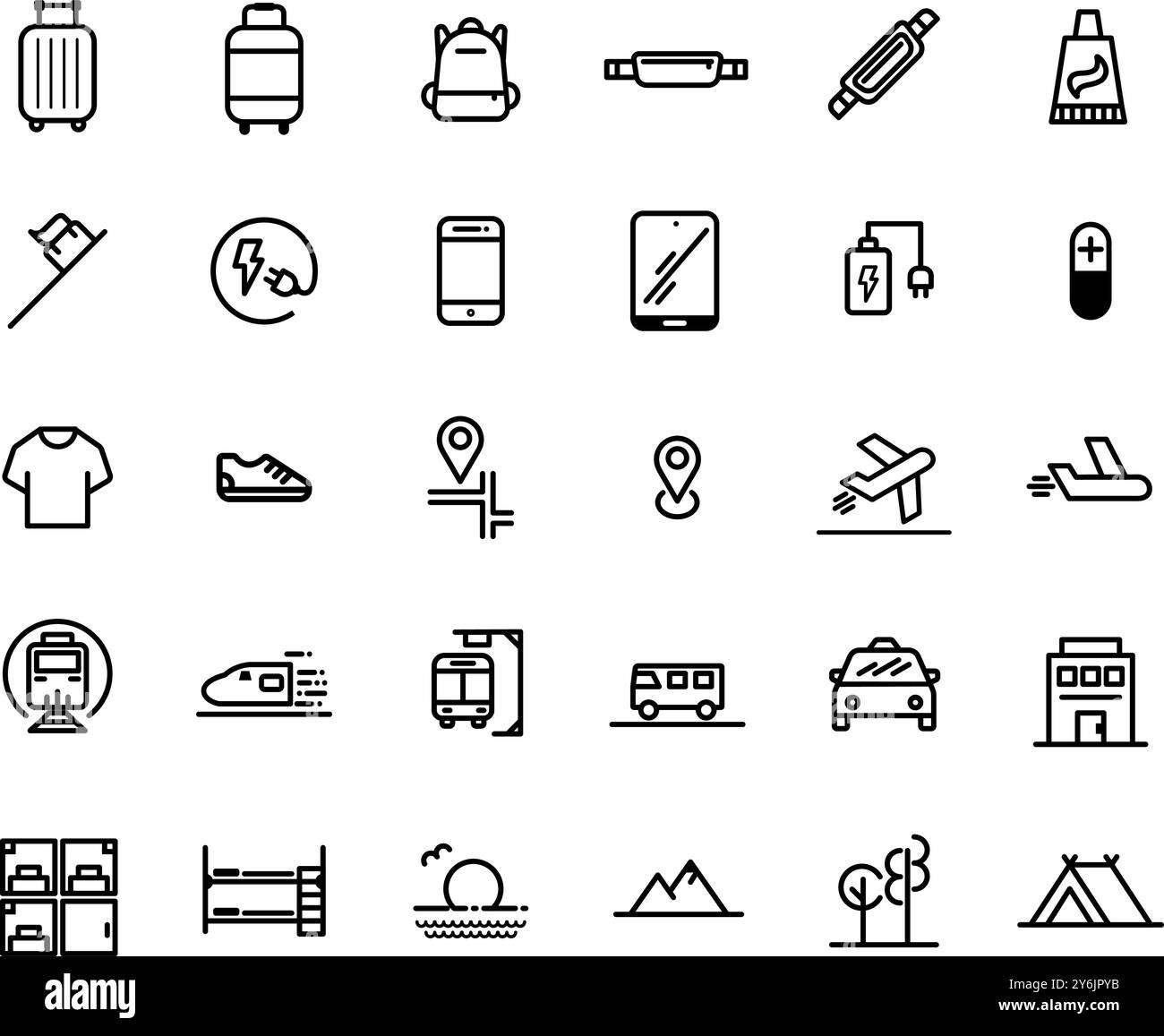 Travel preparation and tourism outline icon set Vector illustration ...