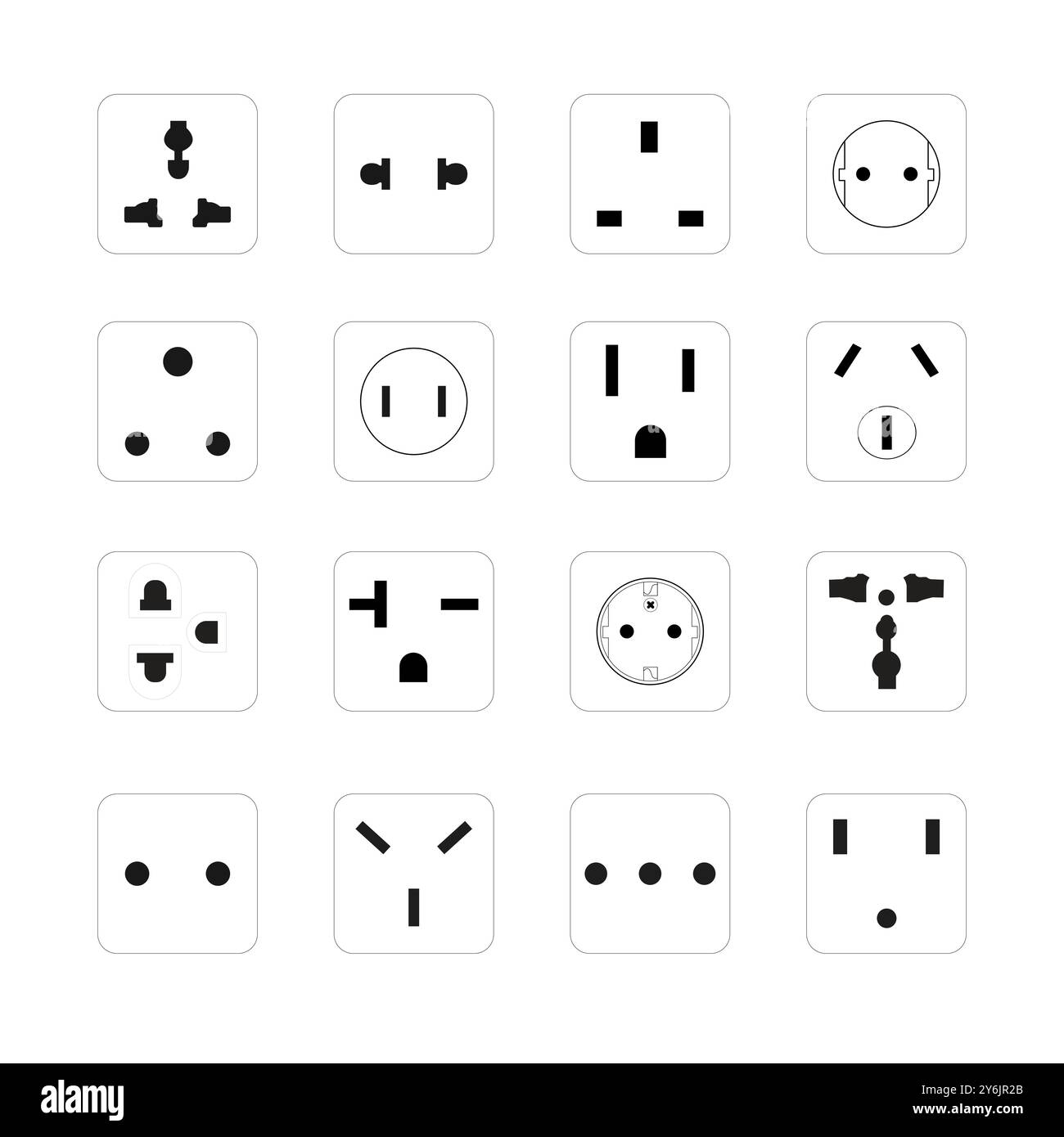Set of electric outlets on a white background, featuring a diverse set ...