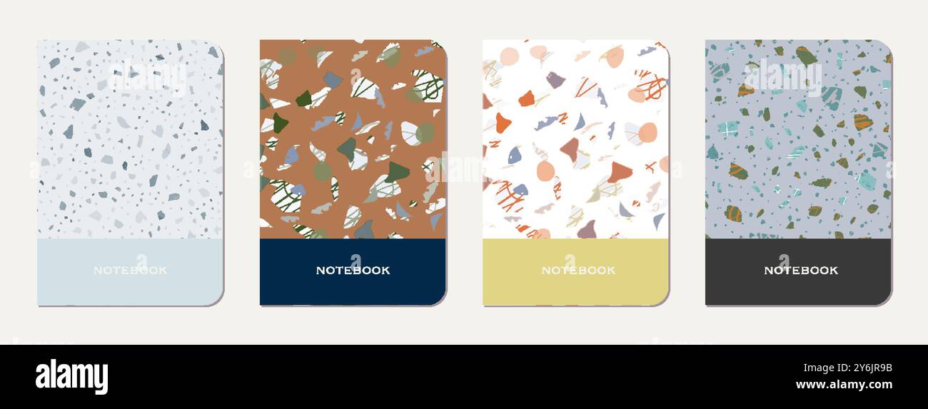 School diary cover design. Terrazzo abstract background made of natural ...