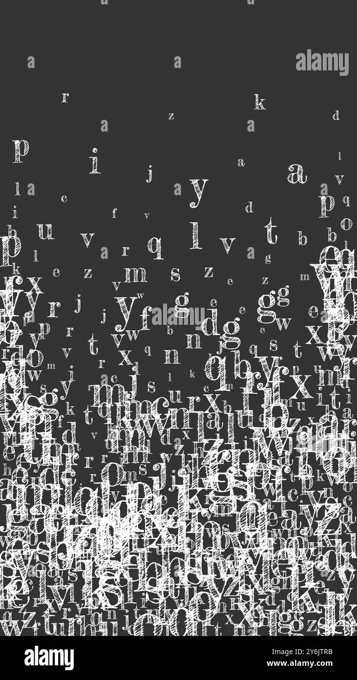 Flying latin letters. White chalk scattered charachters of English ...