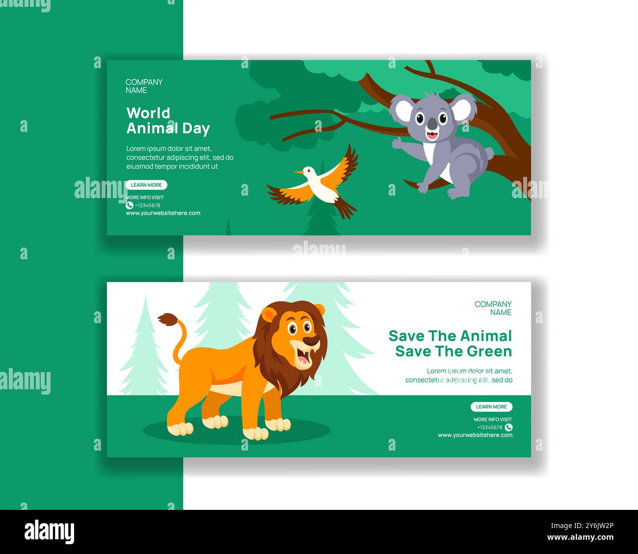 World Animal Day Horizontal Banner Flat Cartoon Hand Drawn Templates ...