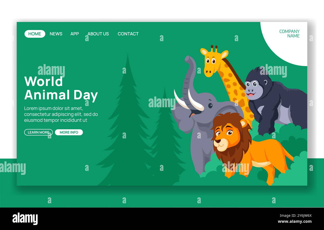 World Animal Day Social Media Landing Page Cartoon Hand Drawn Templates ...
