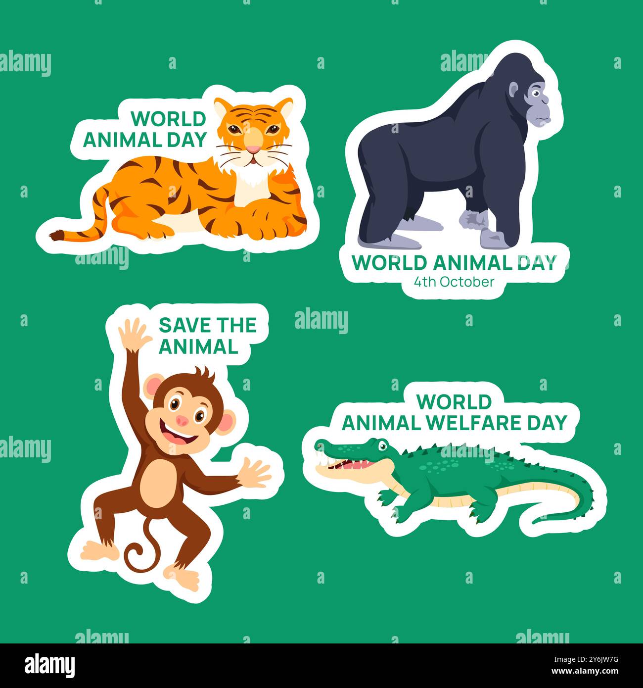 World Animal Day Label Flat Cartoon Hand Drawn Templates Background ...
