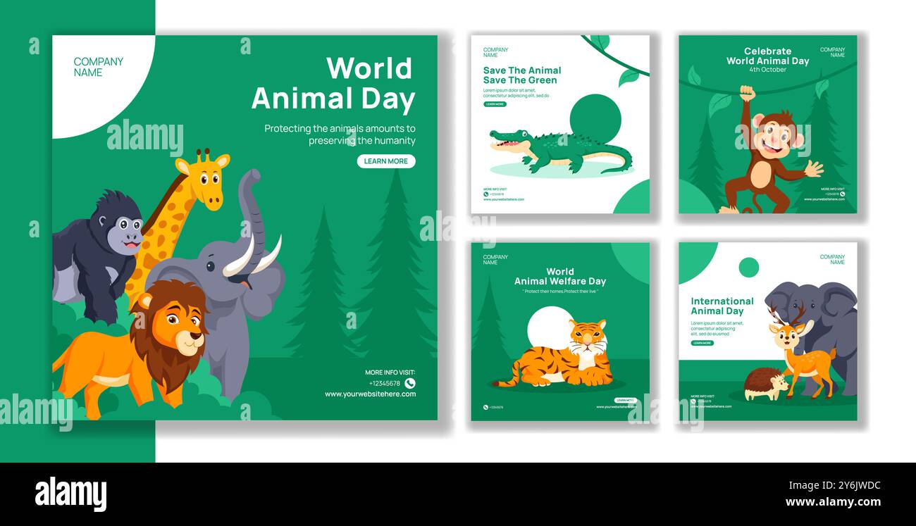 World Animal Day Social Media Post Flat Cartoon Hand Drawn Templates ...