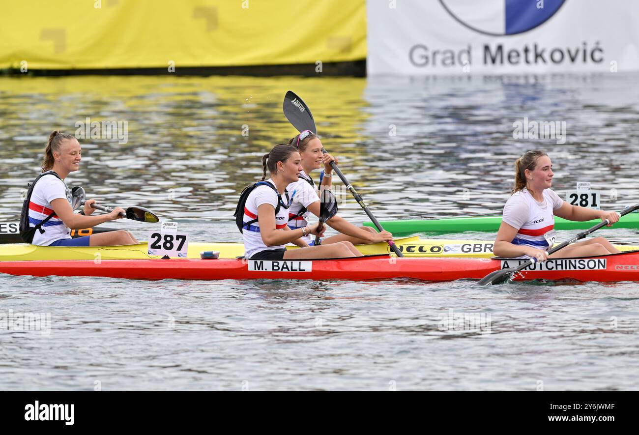 The four British girls at the end of the K2 Women Junior race during the 2024 Canoe Marathon ...