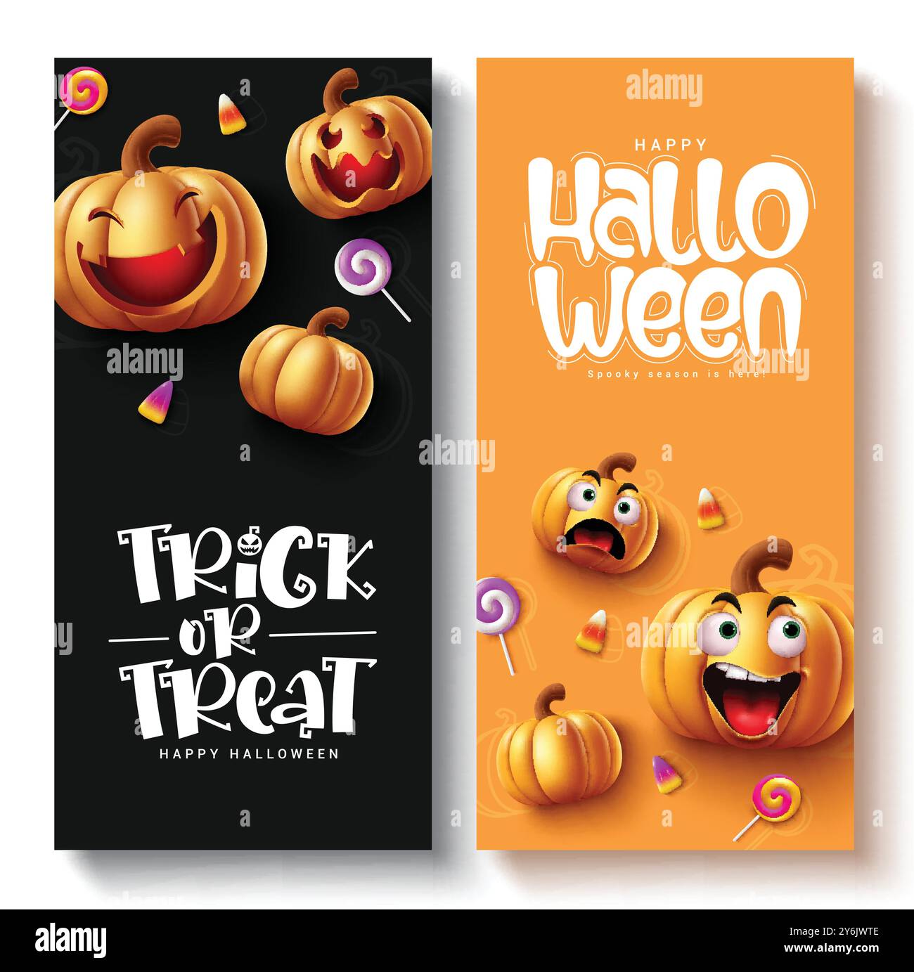 Trick or treat tags vector set poster design. Happy halloween greeting ...